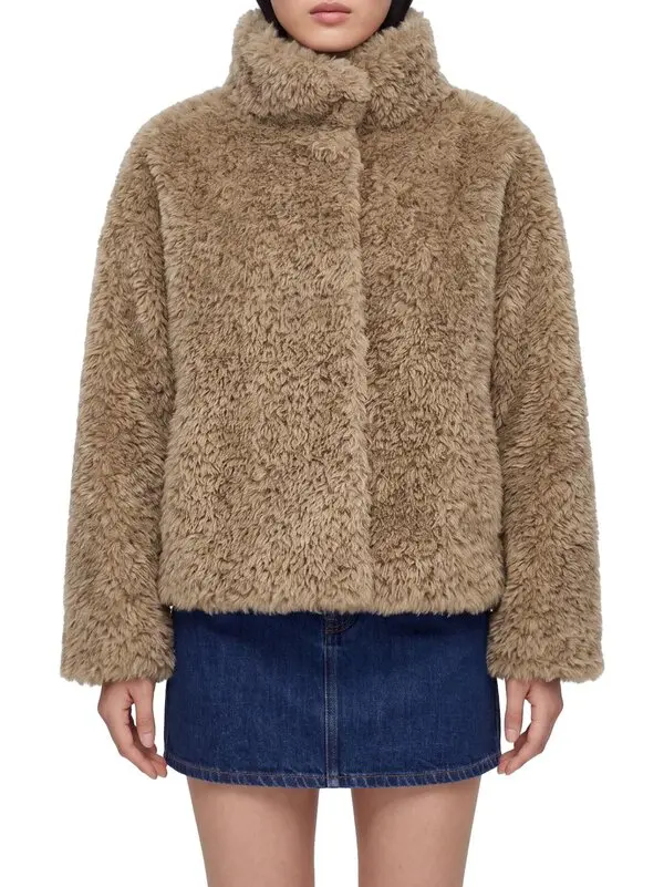 Herno Cropped Faux Fur Jacket With High Neck - Pink
