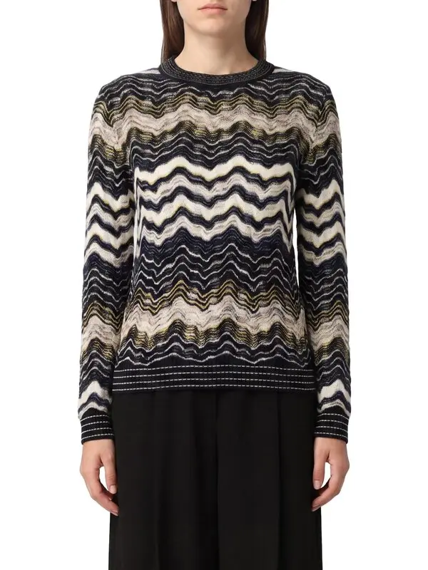 Missoni Multicolor Zig-zag Wool Blend Slim Fit Jumper - Navy