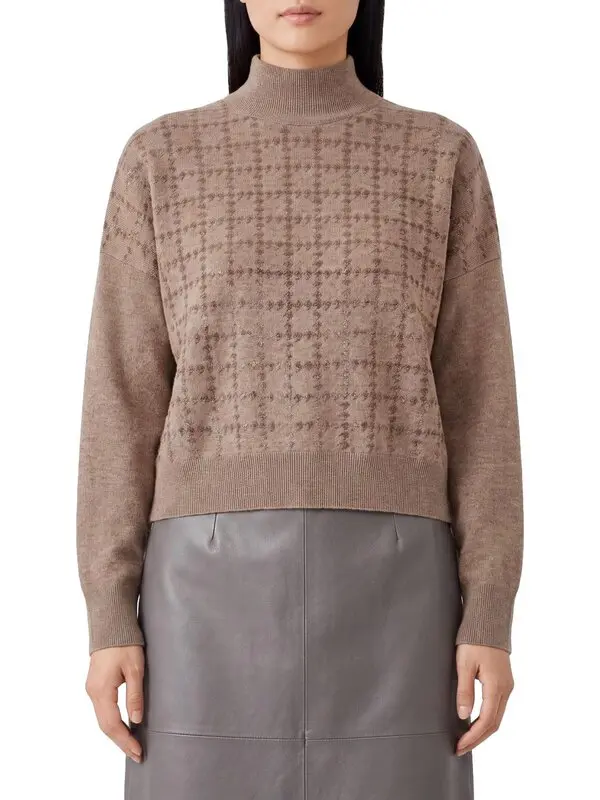 Brunello Cucinelli Checkered Mock Neck Pullover - Beige