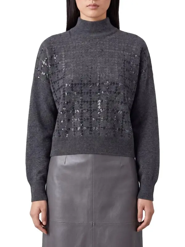Brunello Cucinelli Checkered Mock Neck Pullover - Grey
