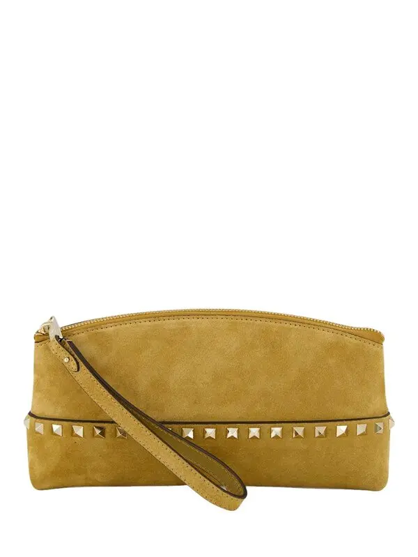 Valentino Garavani Rockstud Suede Clutch With Studs And Wrist Strap - Beige