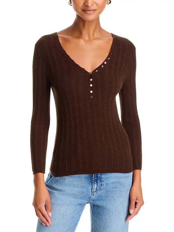 Paige Ginnette Ribbed Henley Top - Hickory