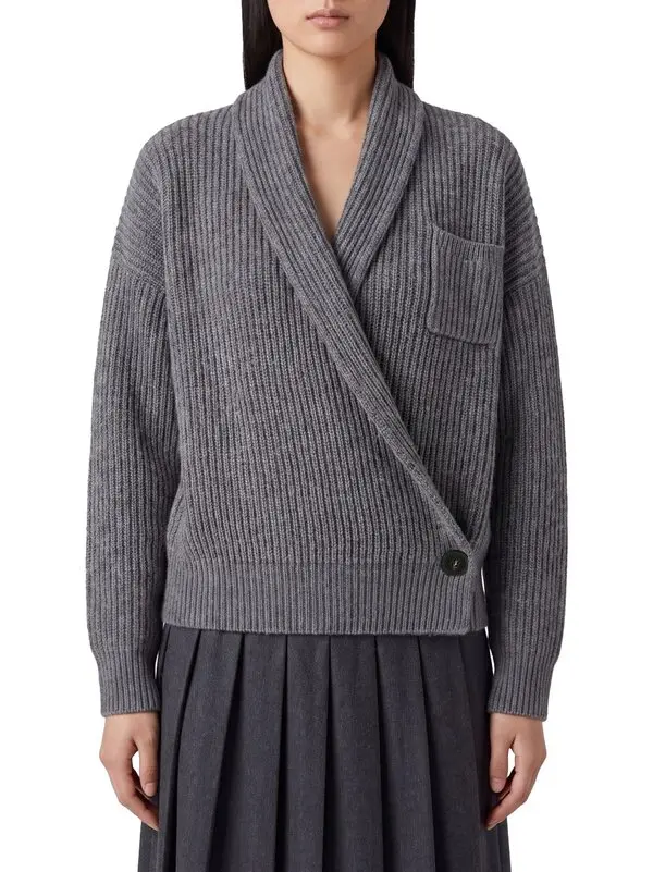Brunello Cucinelli Cashmere And Silk Shawl Collar Wrap Cardigan - Grey