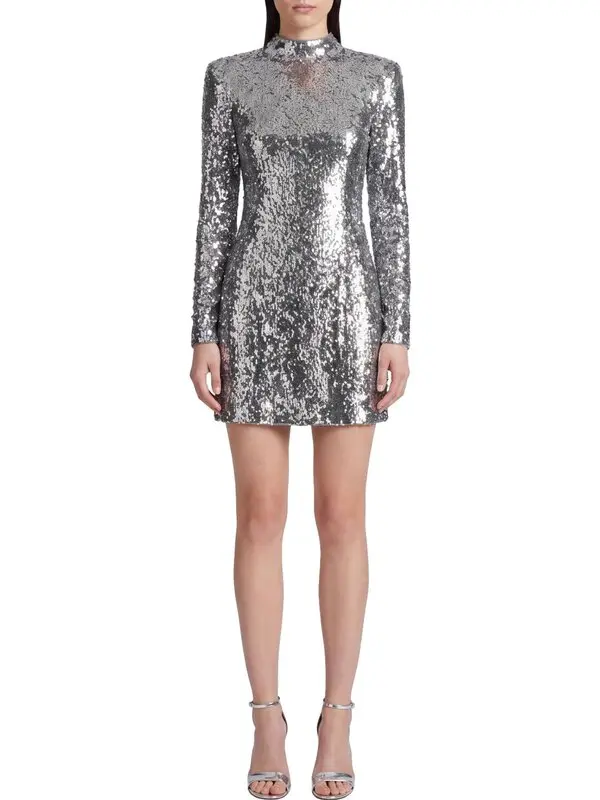 Balmain Sequin-embroidered High Neck Sheath Mini Dress - Silver