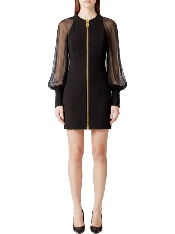 Balmain Jersey Sheath Mini Dress With Puff Sleeves - Black