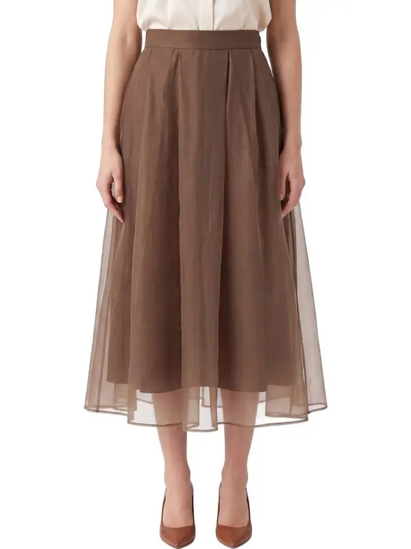 Brunello Cucinelli High-waisted Silk Midi Full Skirt - Brown