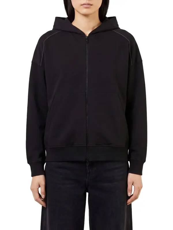 Brunello Cucinelli Zip-up Cotton Hoodie With Kangaroo Pocket - Black