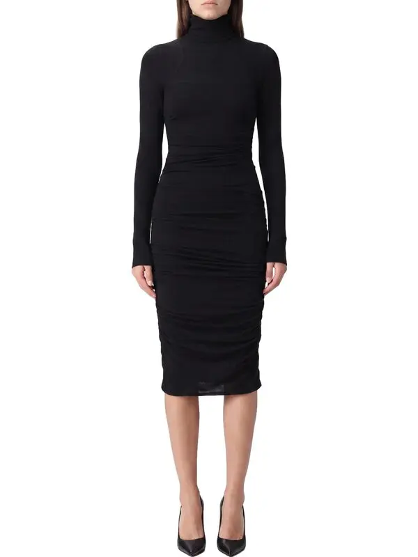 Elisabetta Franchi Wool-knit Sheath Dress With Turtleneck - Black
