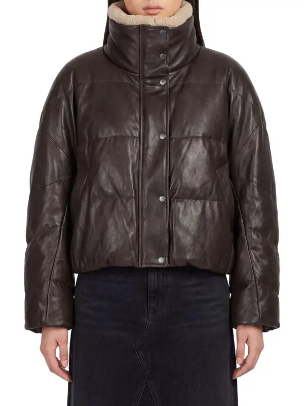 Brunello Cucinelli Relaxed Fit Lambskin Puffer Jacket With Shearling Interior - Brown