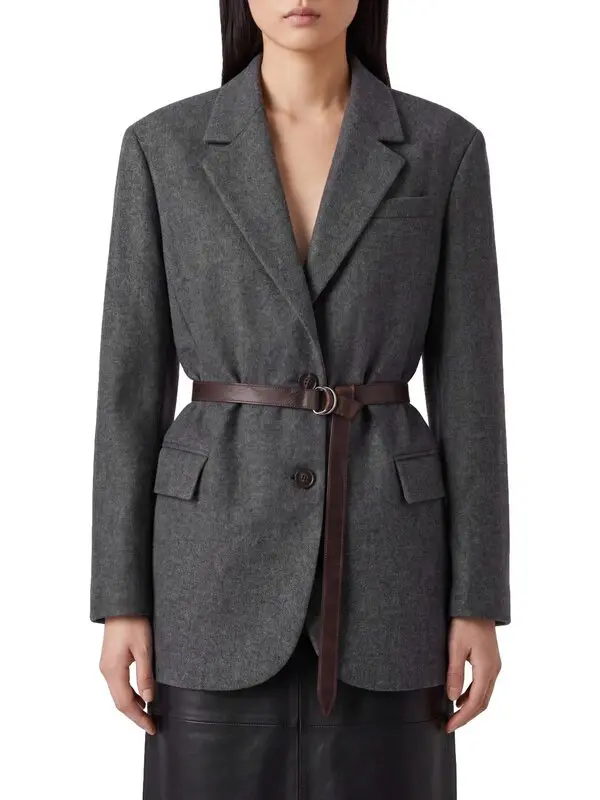 Brunello Cucinelli Single-breasted Virgin Wool And Cashmere Belted Blazer - Grey
