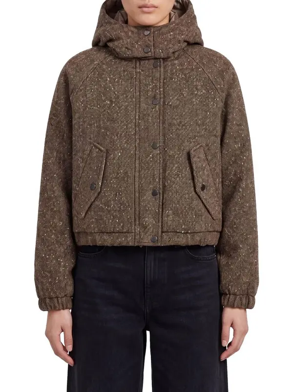 Brunello Cucinelli Relaxed Fit Padded Wool-blend Bomber Jacket With Hood - Brown