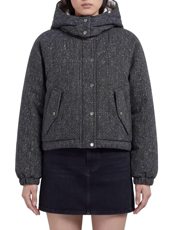 Brunello Cucinelli Relaxed Fit Padded Wool-blend Bomber Jacket With Hood - Grey