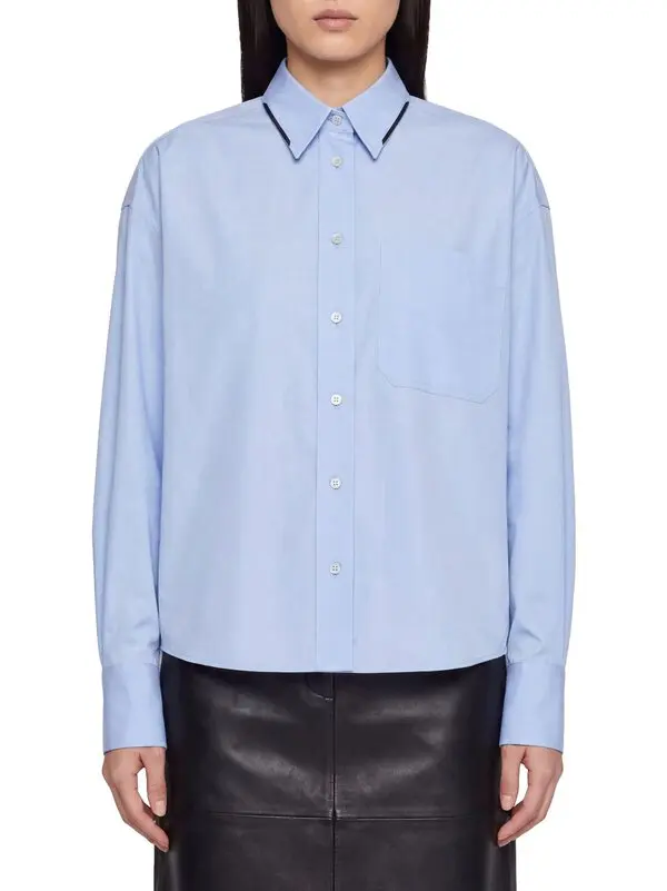 Brunello Cucinelli Cotton Shirt With Monili Embroidery - Blue