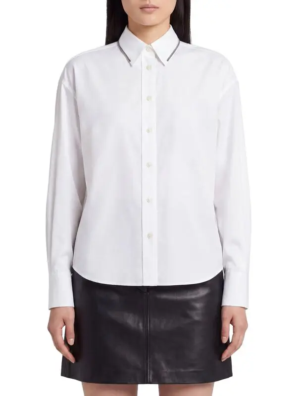 Brunello Cucinelli Cotton Shirt With Monili Embroidery - White