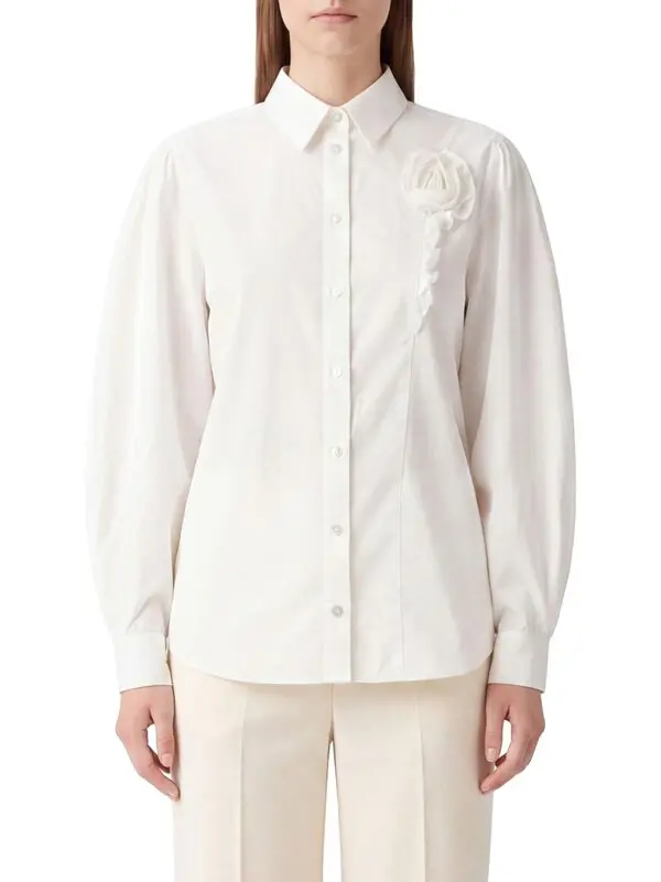 ROTATE BY BIRGER CHRISTENSEN Organic Cotton Balloon Sleeve Shirt With Flower Appliqu - White