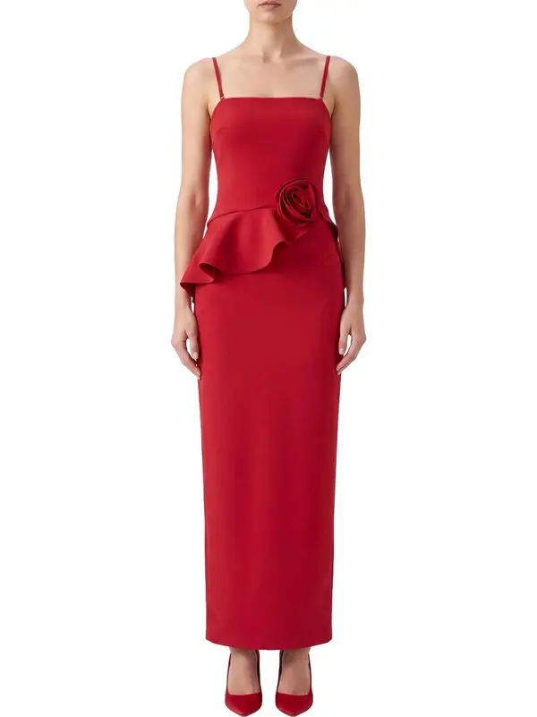 ROTATE BY BIRGER CHRISTENSEN Ruffled Crêpe Long Evening Gown With Back Slit - Red