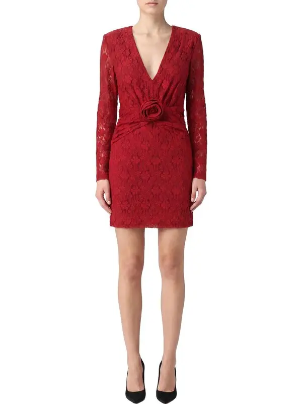 ROTATE BY BIRGER CHRISTENSEN Lace Sheath Mini Dress With Floral Appliqué And Long Sleeves - Red