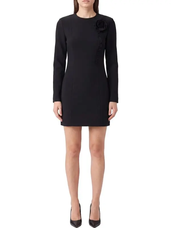 ROTATE BY BIRGER CHRISTENSEN Flower-appliqué Long-sleeved Crêpe Mini Sheath Dress - Black