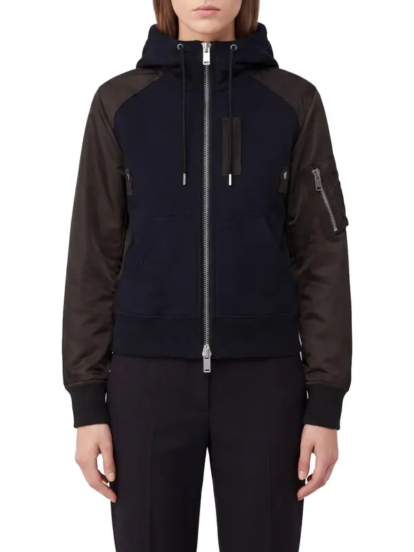 Sacai Zip-up Hoodie With High Neck - Navy