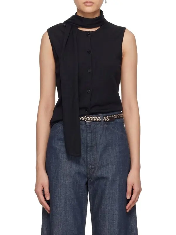 LEMAIRE Asymmetrical Design Sleeveless Wool-blend Cardigan - Black