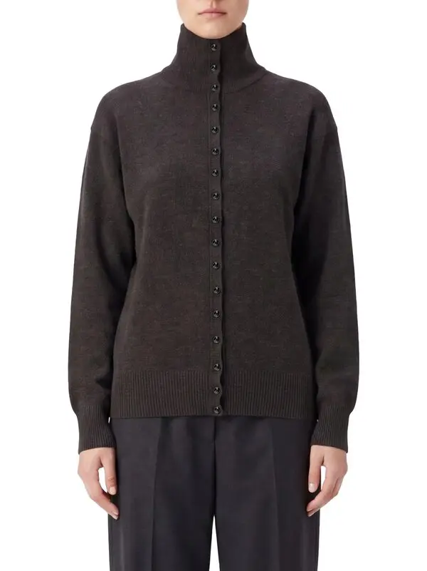 LEMAIRE High Neck Buttoned Knit - Brown