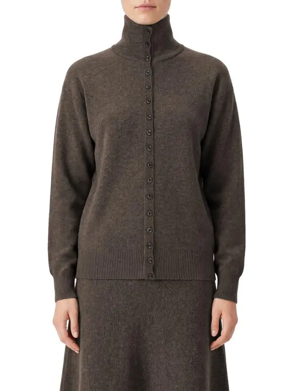 LEMAIRE Wool High-neck Cardigan - Earth