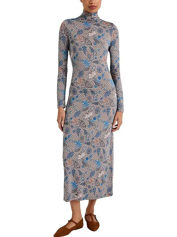 MARIE OLIVER Paxton Turtleneck Long Sleeve Maxi Dress With Floral Print - Aegean