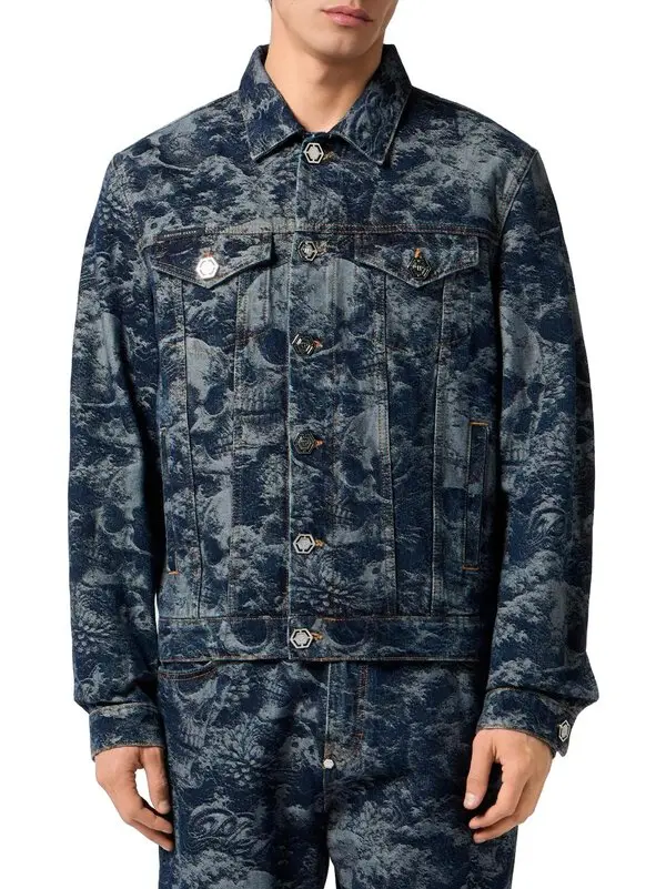 Philipp Plein Abstract Print Denim Jacket - Blue