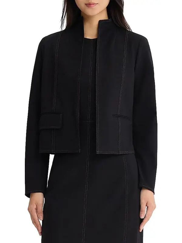 Misook Relaxed Luxestretch Ponte Contrast Stitch Jacket - Black/charmeuse