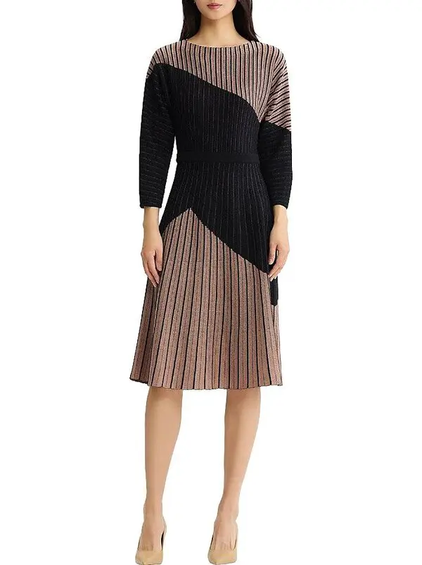 Misook Fit & Flare Dolman Sleeve Soft Knit Midi Dress - Charmeuse/black