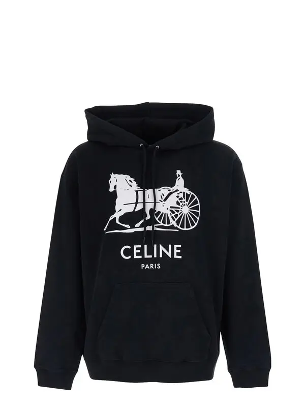 Celine Paris Horse And Carriage Logo Hoodie - Black