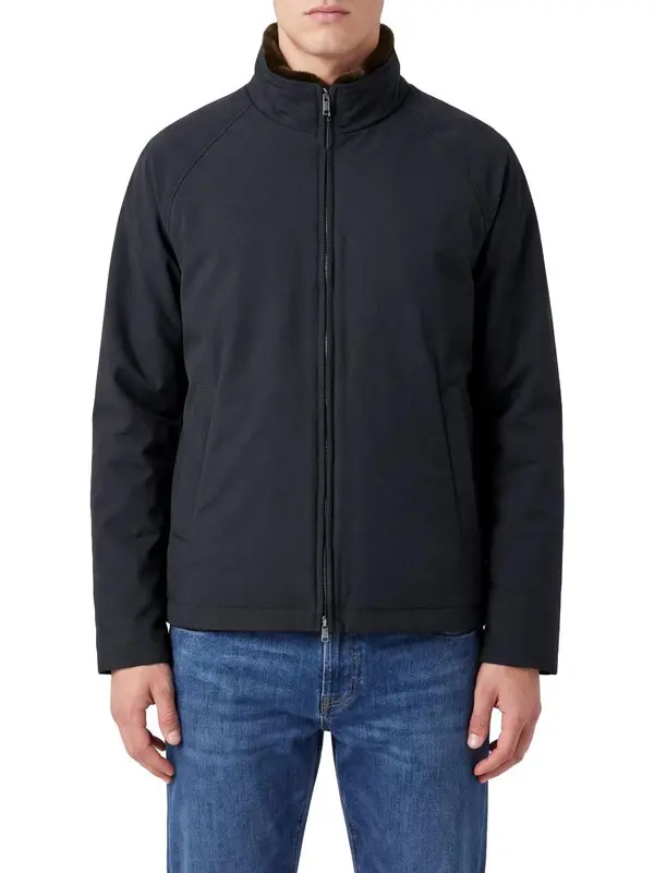 Herno Stretch Technical Fabric Windbreaker Jacket With Fur High Neck - Blue