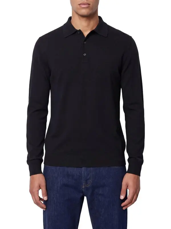ROBERTO COLLINA Merino Wool Knit Polo Shirt - Black