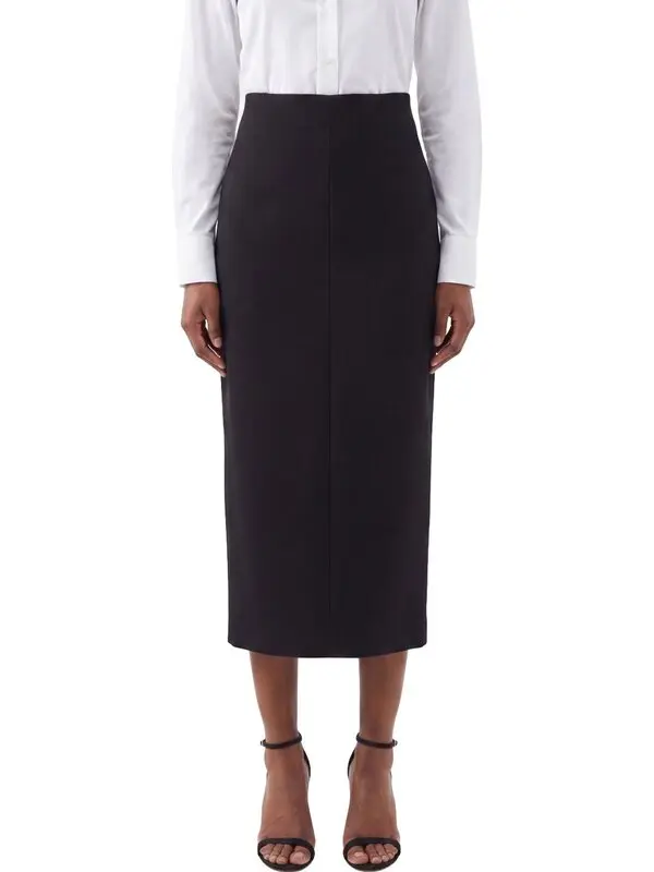 THE ROW High-waisted Wool Midi Pencil Skirt With Back Slit - Black