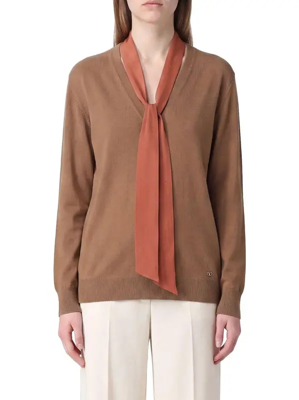 Valentino Garavani Wool V-neck Jumper With Scarf Collar - Beige