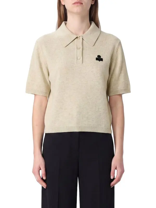 Isabel Marant Étoile Short-sleeved Knit Polo Shirt With Embroidered Logo - Grey