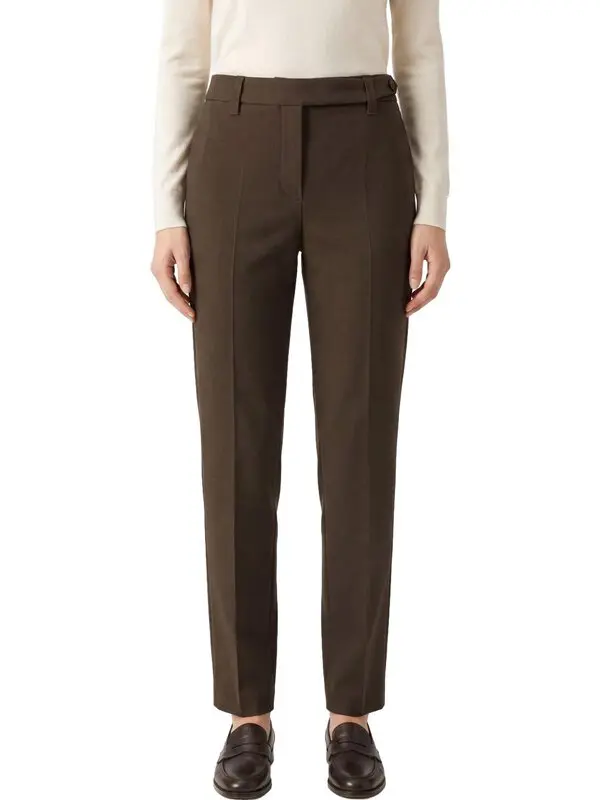 Brunello Cucinelli Slim Fit Stretch-virgin Wool Trousers With Monili Embroidery - Brown