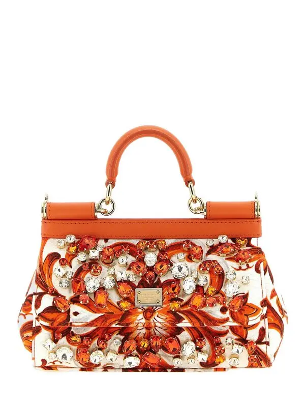 Dolce & Gabbana Sicily Mini Bag With Maiolica Print And Crystal Embellishments - Orange
