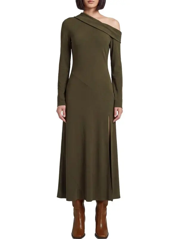 Alberta Ferretti Asymmetrical One-shoulder Midi Dress With Slit - Brown
