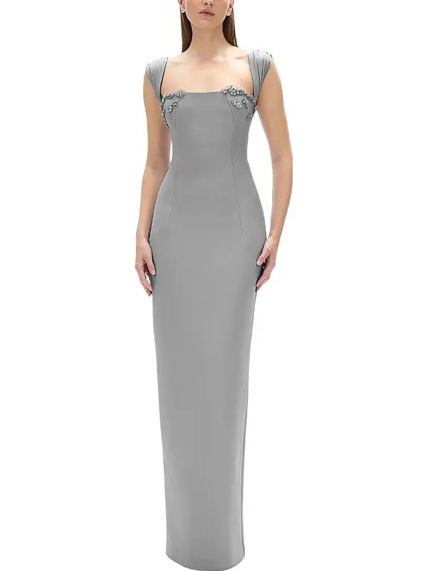 Rachel Gilbert Embellished Square Neck Gown - Smoke