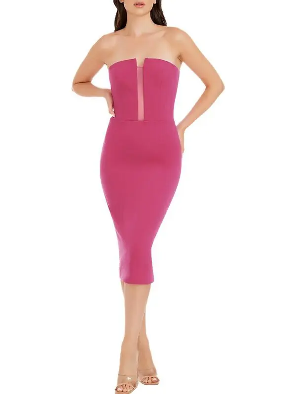 Dress The Population Erica Strapless Plunge Panel Bodycon Dress - Bright Fuchsia