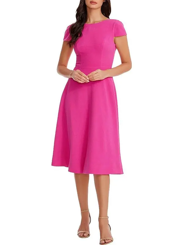 Dress The Population Livia Cap Sleeve Midi Dress - Bright Fuchsia