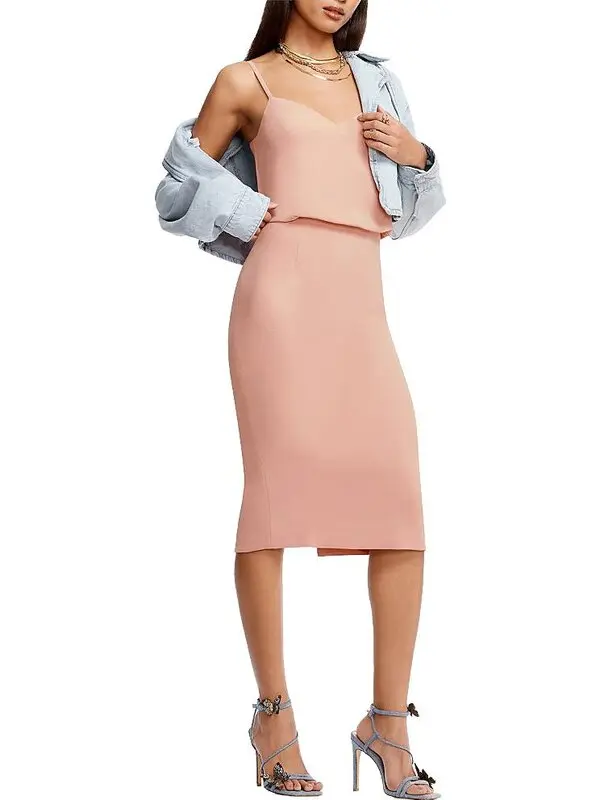 Dress The Population Alondra Sweetheart Neck Blouson Midi Dress - Blush