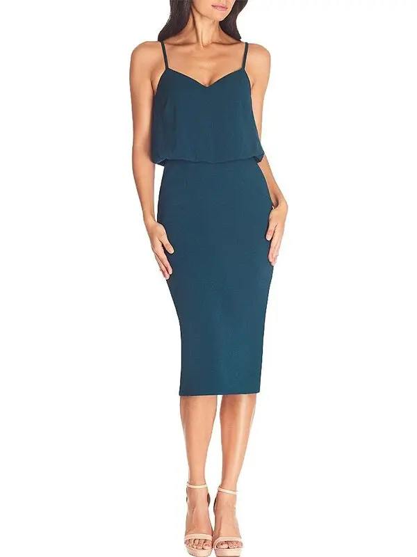 Dress The Population Alondra Sweetheart Neck Blouson Midi Dress - Pine