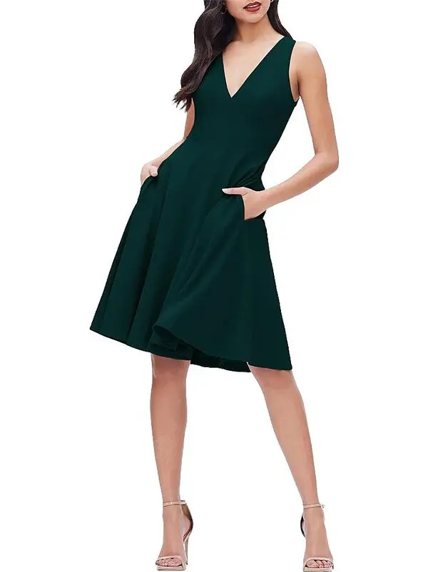 Dress The Population Catalina V-neck A-line Midi Dress - Pine