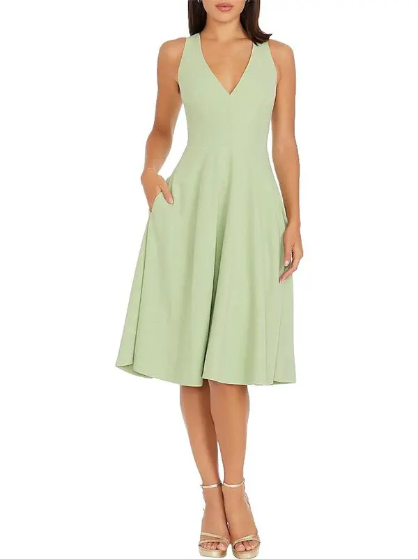 Dress The Population Catalina V-neck A-line Midi Dress - Sage