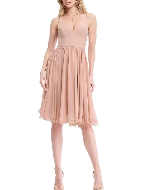 Dress The Population Alicia V-neck Lace Trim Midi Dress - Blush
