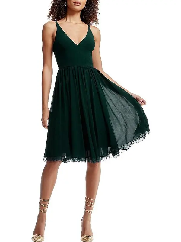 Dress The Population Alicia V-neck Lace Trim Midi Dress - Pine