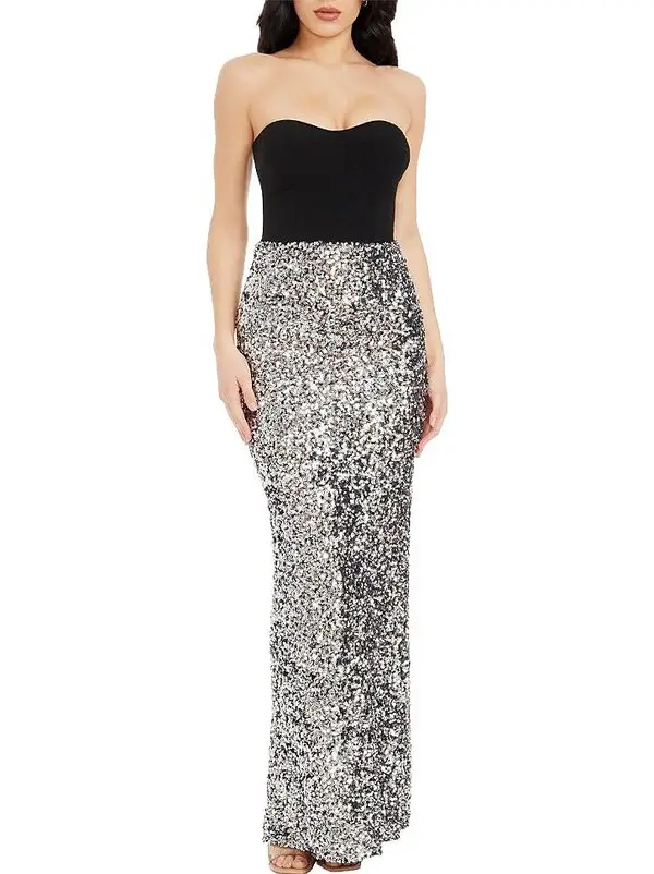 Dress The Population Vada Strapless Sweetheart Two-tone Sequin Mermaid Gown - Black-silver