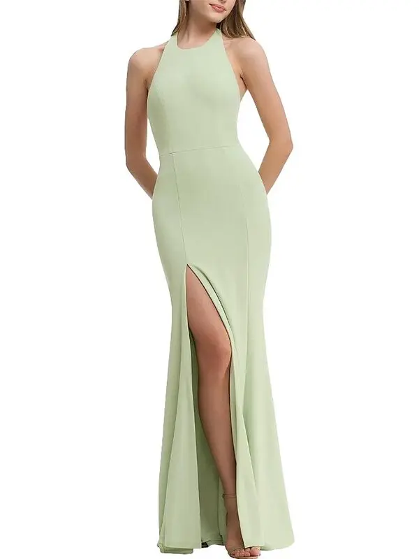 Dress The Population Paige Halter Neck High Slit Mermaid Gown - Sage